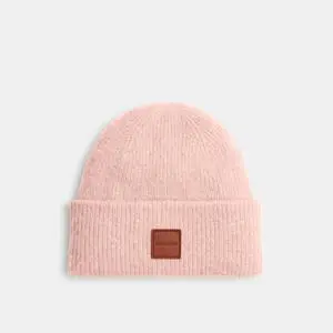 COACH Knit Beanie With Leather Patch Peach