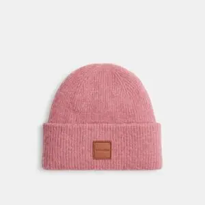 COACH Knit Beanie With Leather Patch True Pink