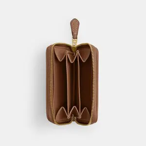 COACH Essential Small Zip Around Card Case In Crystal Signature Jacquard - Brass/mushroom