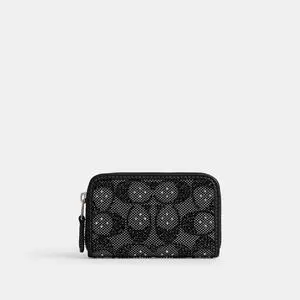 COACH Essential Small Zip Around Card Case In Crystal Signature Jacquard Silver/black