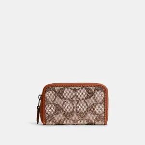 COACH Essential Small Zip Around Card Case In Crystal Signature Jacquard Silver/burnished Amber