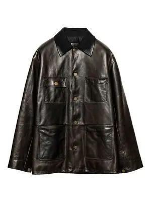 Prada Men's Leather And Shearling Caban Jacket - Green  - Green