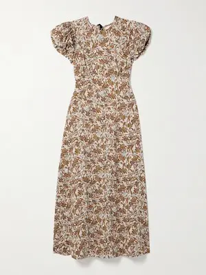 DÔEN Rhodia Floral-print Midi Dress - Brown