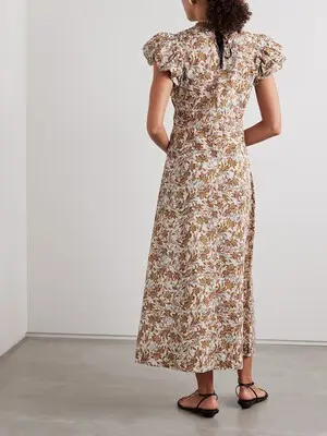 DÔEN Rhodia Floral-print Midi Dress - Brown