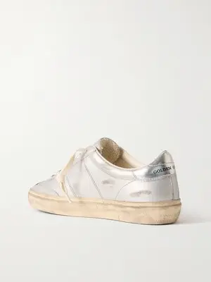 GOLDEN GOOSE Soul-star Distressed Metallic Leather Sneakers - Gray
