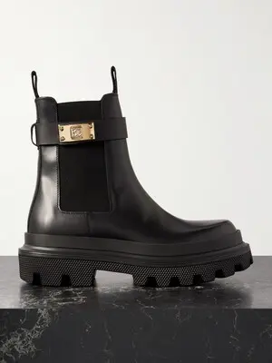 Dolce & Gabbana Embellished Leather Chelsea Boots - Black