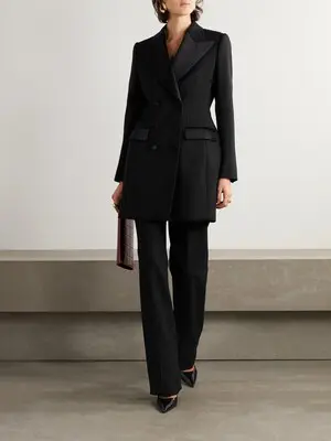 Dolce & Gabbana Double-breasted Silk-blend Satin-trimmed Wool-blend Twill Coat