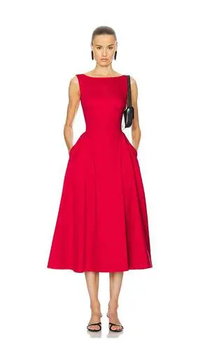 HELSA Stretch Cotton Sateen Midi Dress
