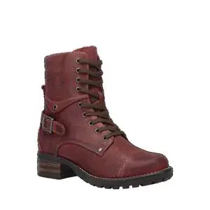 TAOS Crave Leather Combat Boot In Wine Ruff Out - Multi