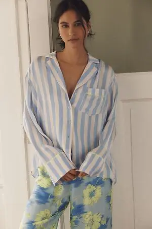 LYREBIRD The Silky Overd Pajama Shirt - Blue Stripe
