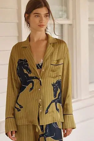 LYREBIRD Neela Overd Pajama Shirt Lb Silky - Guacamole