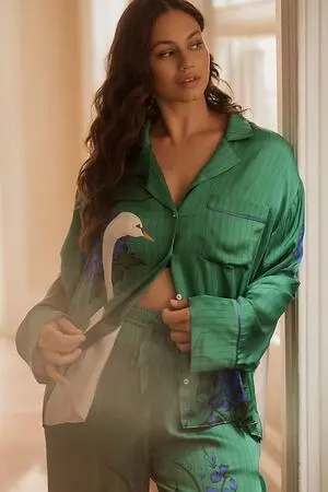 LYREBIRD Silky Overd Pajama Shirt Kelly