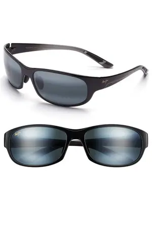 Maui Jim 63mm Polarized Oversize Wraparound Sunglasses - Gloss Black Fade/ Neutral Grey