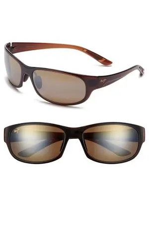 Maui Jim Maui Jim 63mm Polarized Oversize Wraparound Sunglasses Rootbeer Fade/bronze