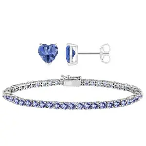 DONATELLO GIAN Name's Tanzanite Earrings And Tennis Bracelet Set - Silver