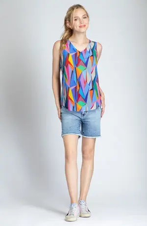 APNY Print V-neck Tank - Blue Multi