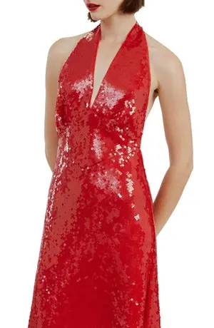 Bardot Freja Sequin Halter Maxi Dress