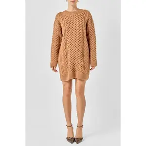 English Factory Cable Stitch Sweater Dress - Camel