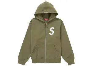 Supreme S Logo Zip Up Hooded Sweatshirt - Light Olive