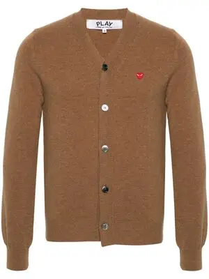 Play Comme Des Garcon Heart-patch Wool Cardigan - Brown