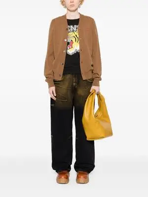 Play Comme Des Garcon Heart-patch Wool Cardigan - Brown