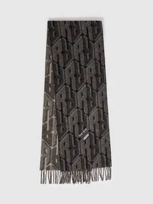 REISS Vincent Wool And Cashmere Jacquard Scarf - Black/grey