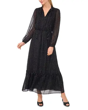 CECE DUPRAZ Tie Neck Balloon Sleeve Maxi Dress