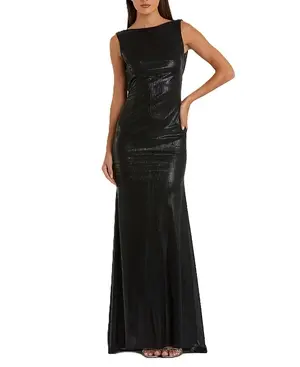 Mac Duggal Metallic Cowl Back Column Gown - Black