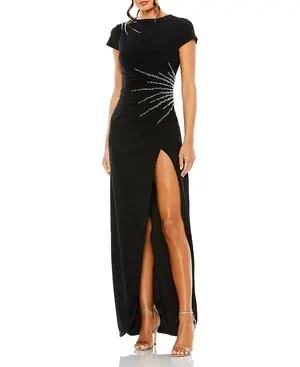 Mac Duggal Slit Gown With Beaded Detail