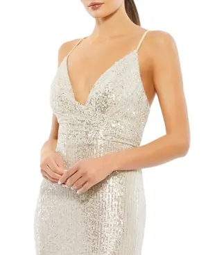 Mac Duggal Plunge Neck Ombre Sequin Gown