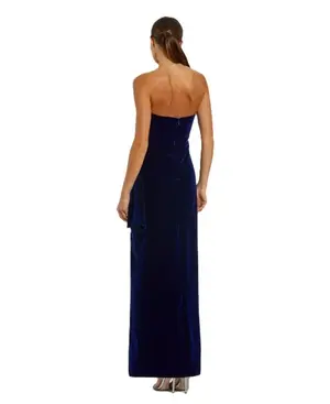 Mac Duggal Strapless High Slit Draped Velvet Gown