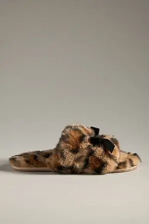 Maeve Faux-fur Open-toe Bow Slippers Multicolor