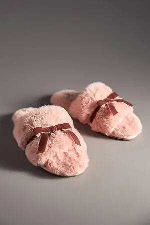 Maeve Faux-fur Open-toe Bow Slippers - Pink