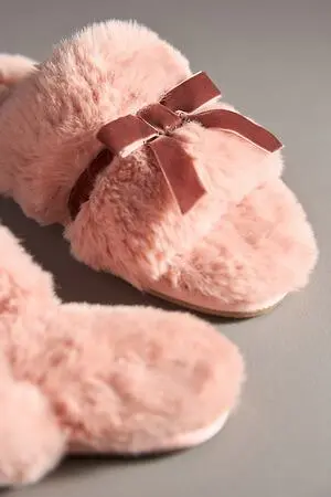 Maeve Faux-fur Open-toe Bow Slippers - Pink