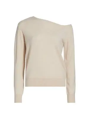 SAKS FIFTH AVENUE One-shoulder Cashmere Sweater Creamy Heather