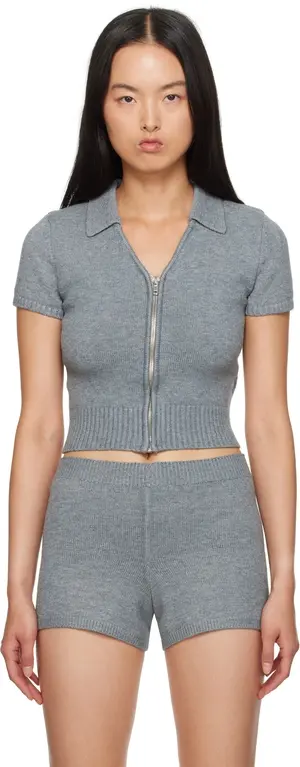 GUIZIO GUIZIO Calesia Zip Up Top - Heather Grey