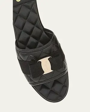 FERRAGAMO Quilted Lambskin Flat Sandals - Nero