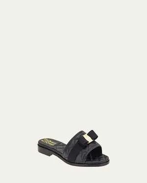 FERRAGAMO Quilted Lambskin Flat Sandals - Nero
