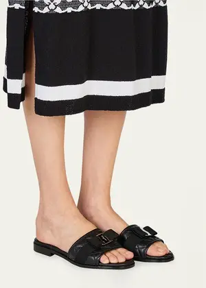 FERRAGAMO Quilted Lambskin Flat Sandals - Nero