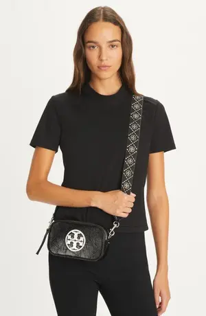 Tory Burch Mini Miller Crinkle Leather Crossbody Bag - Black