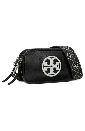 Tory Burch Mini Miller Crinkle Leather Crossbody Bag - Black
