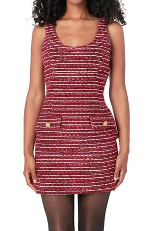 Endless Rose Sleeveless Tweed Mini Dress - Cranberry