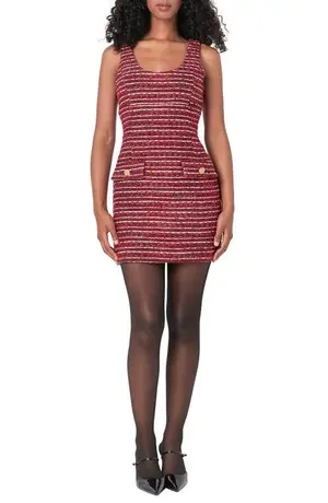 Endless Rose Sleeveless Tweed Mini Dress - Cranberry