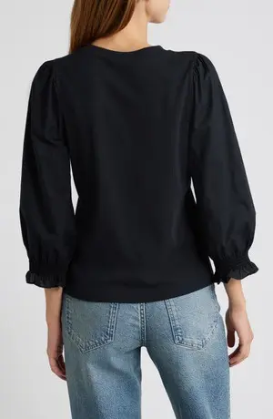 Rails Landyn Elbow Sleeve Mixed Media Knit Top