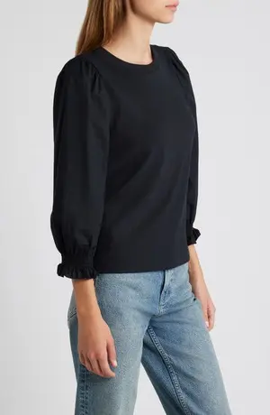 Rails Landyn Elbow Sleeve Mixed Media Knit Top