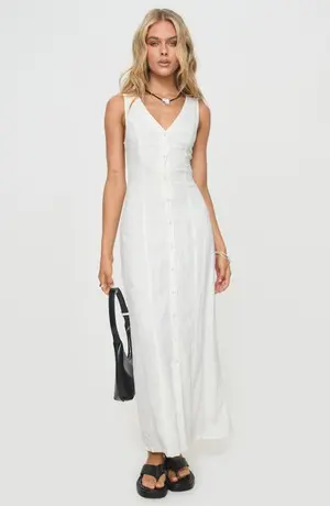 Princess Polly Button Front Linen Blend Maxi Dress