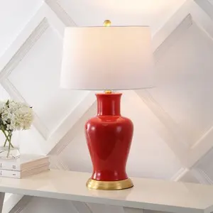 JONATHAN Y Julian 29" Traditional Classic Ceramic Urn Led Table Lamp - Red