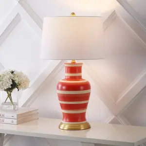 JONATHAN Y Julian 29" Traditional Classic Ceramic Urn Led Table Lamp - Red/beige