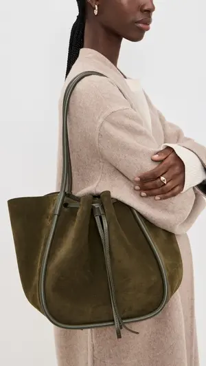Proenza Schouler Large Ruched Suede Tote - Olive