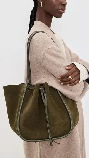 Proenza Schouler Large Ruched Suede Tote - Olive